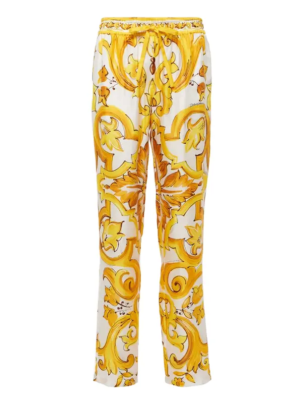 Dolce & Gabbana Majolica Silk Straight Pants - Yellow