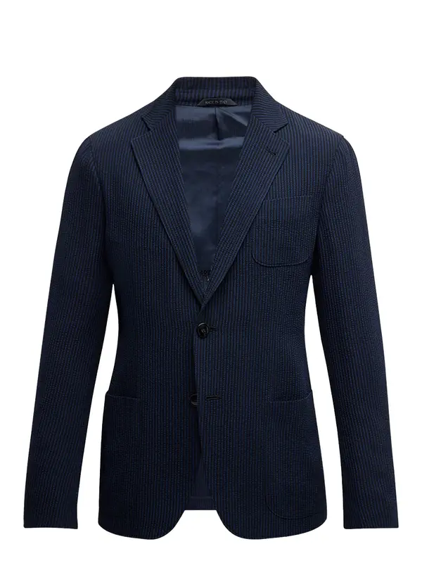 Giorgio Armani Pinstripe Seersucker Sport Coat - Navy/black