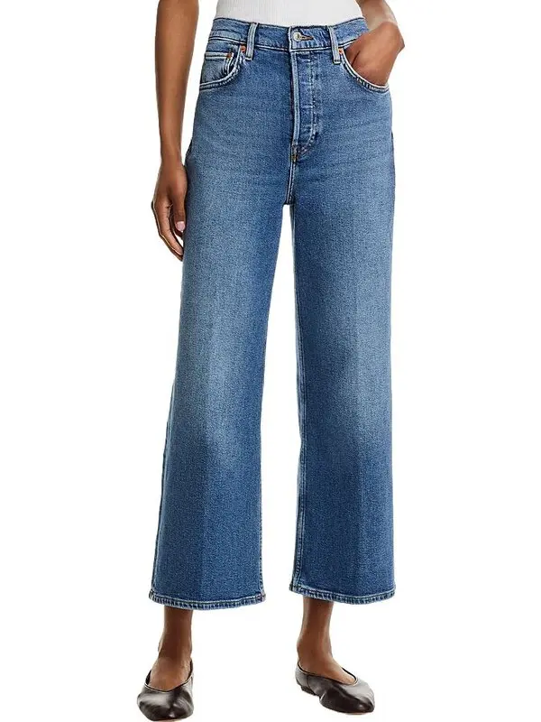 RE/DONE High Rise Wide Leg Cropped Jeans - Mid S