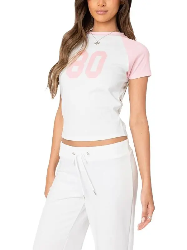 EDIKTED 80's Raglan Tee - White And Pink
