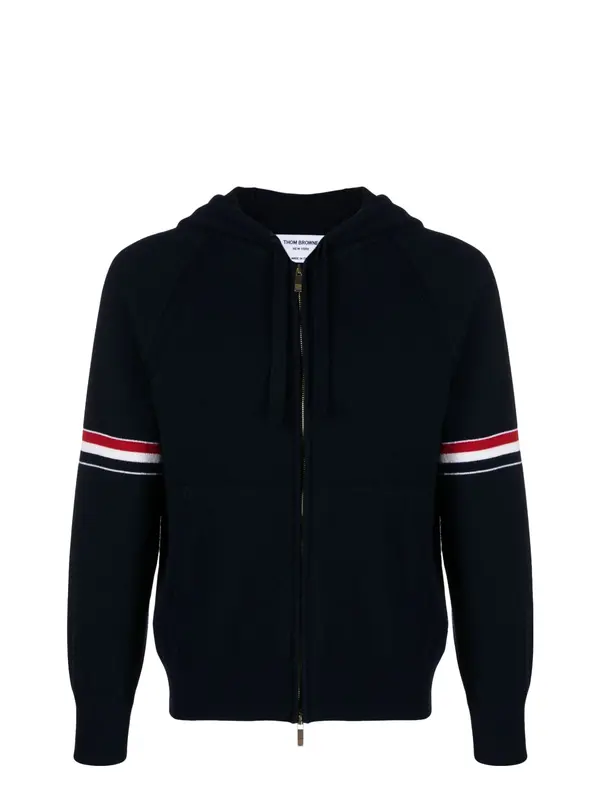 Thom Browne Rwb Stripe Cashmere Hoodie - Black