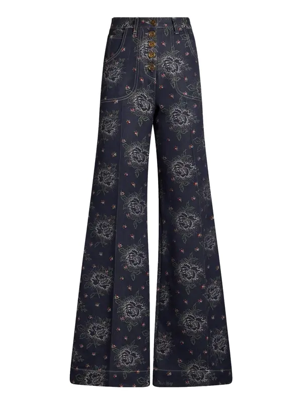 Etro Floral-jacquard Flared Jeans - Blue
