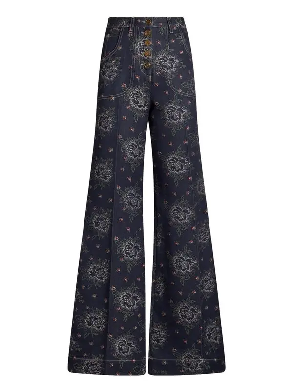Etro Floral-jacquard Flared Jeans - Blue