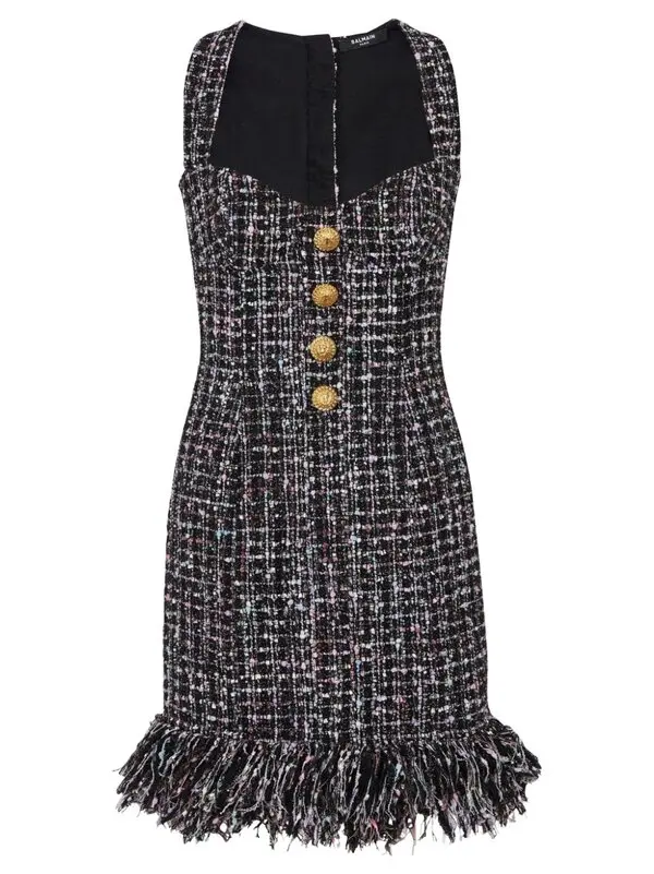Balmain Button-embellished Tweed Mini Dress - Black