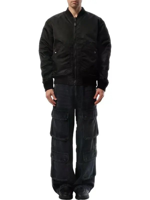 DIESEL® Bomber Jacket In Padded Recycled Nylon With Embroidered Oval D - Black