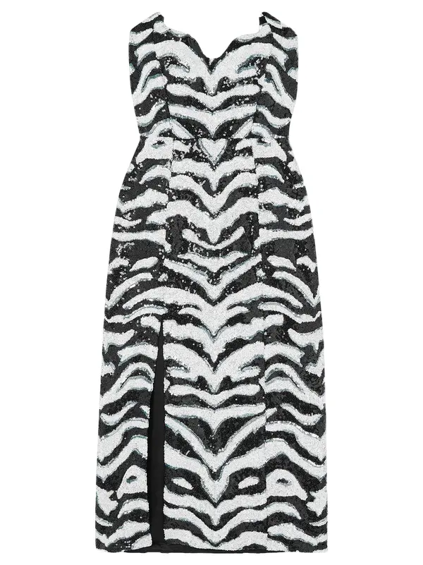 Halpern Strapless Sequined Zebra-print Tulle Midi Dress - White