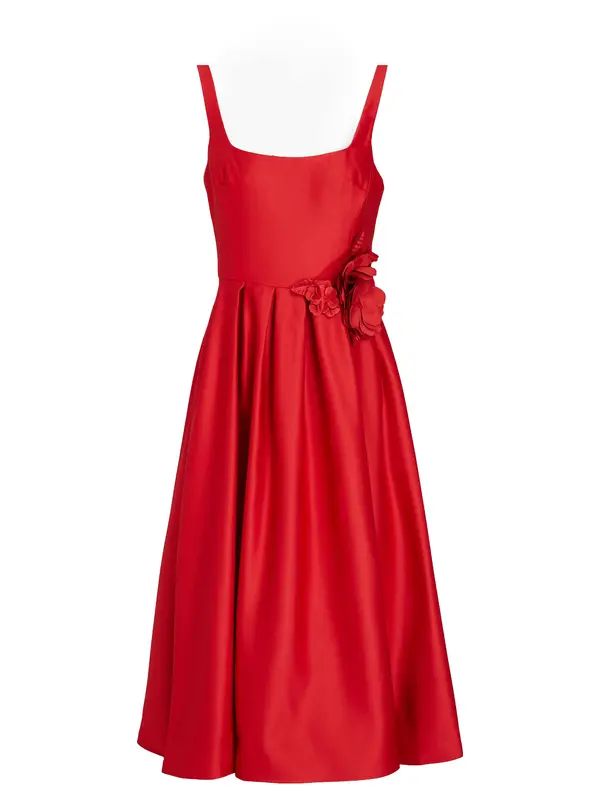 Marchesa Floral-appliquéd Duchess-satin Midi Dress - Red