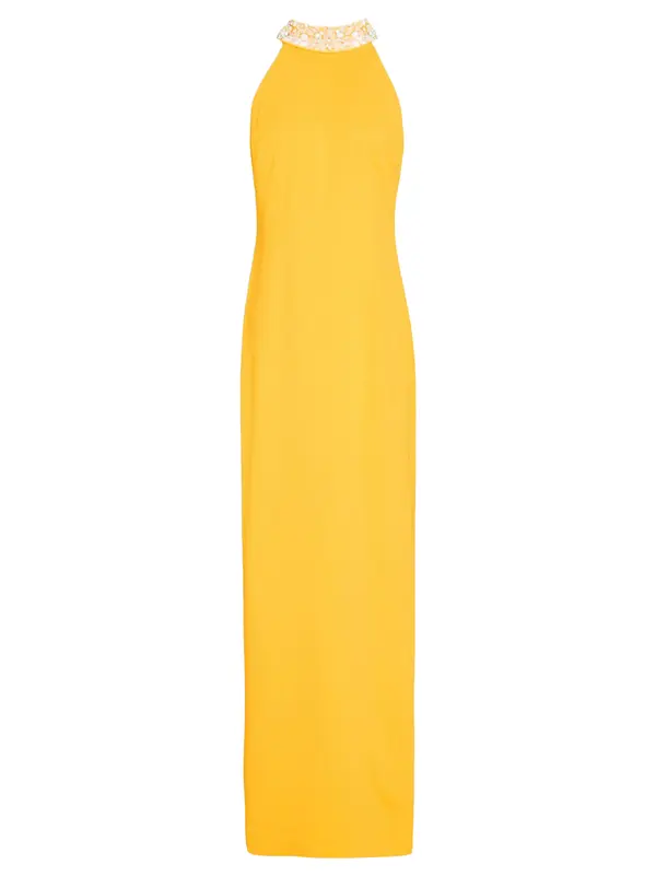 Badgley Mischka Embellished Crepe Gown - Yellow