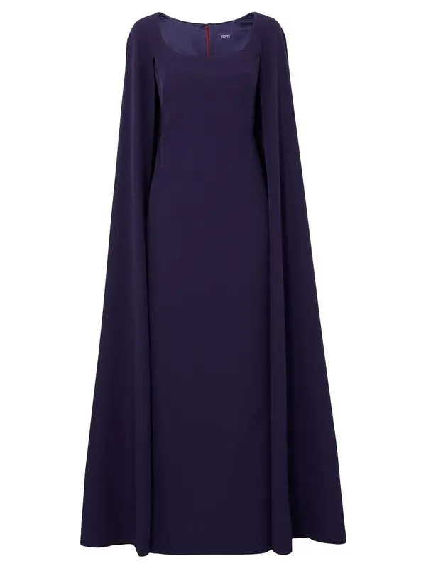 Marchesa Cape-effect Stretch-crepe Gown - Navy