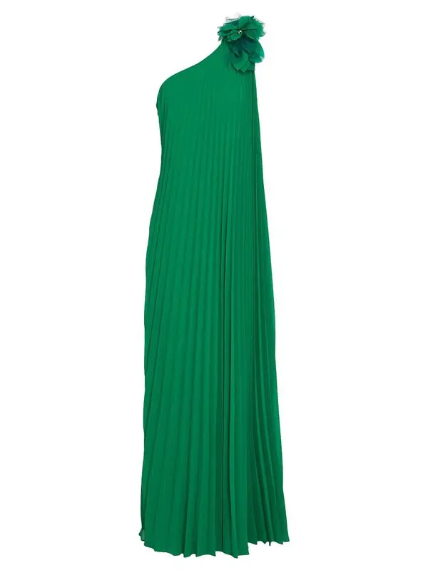 Badgley Mischka One-shoulder Pleated Georgette Gown - Green