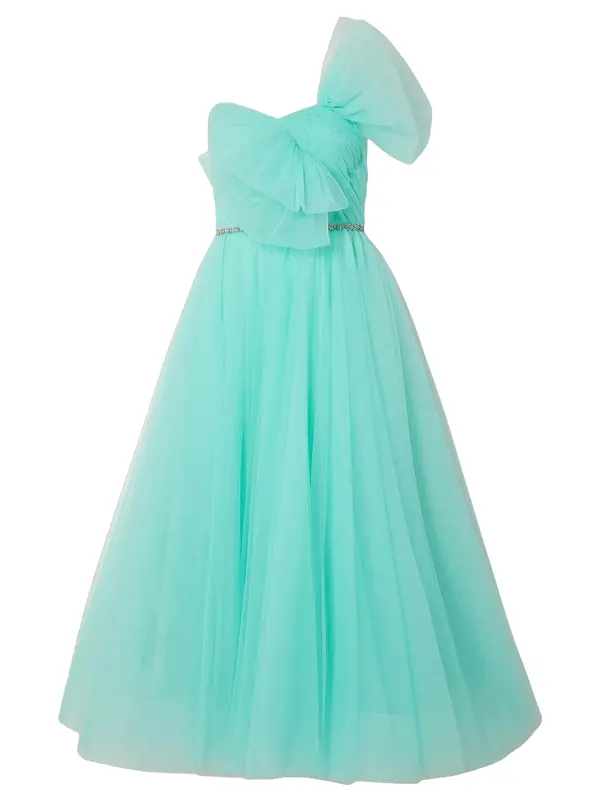 Jenny Packham Strapless Bow-detailed Tulle Gown - Turquoise