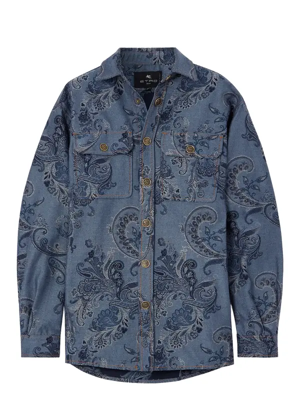 Etro Embroidered Oversized Denim Shirt - Blue
