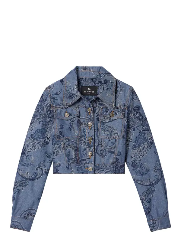 Etro Cropped Denim Jacquard Jacket - Blue