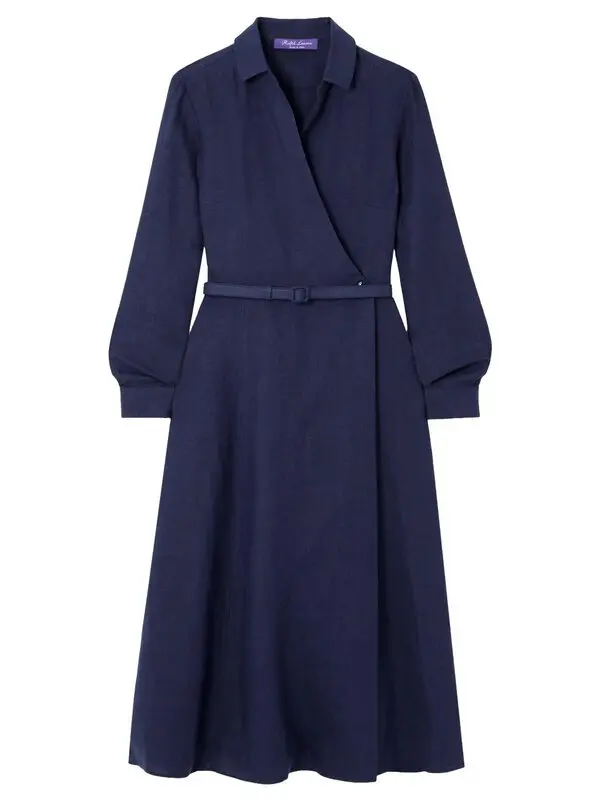 Ralph Lauren Aniyah Belted Linen Midi Wrap Dress - Blue