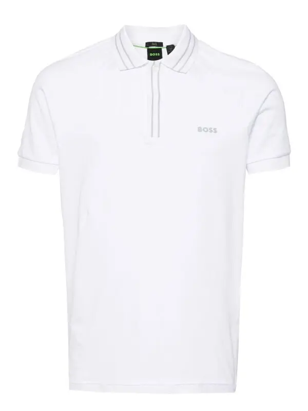 BOSS Logo-print Striped-trim Polo Shirt - White