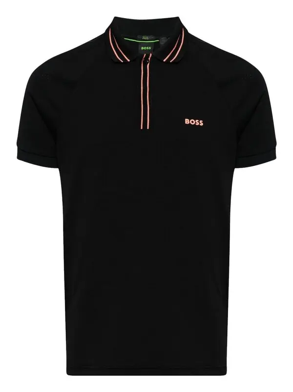 BOSS Logo-print Striped-trim Polo Shirt - Black