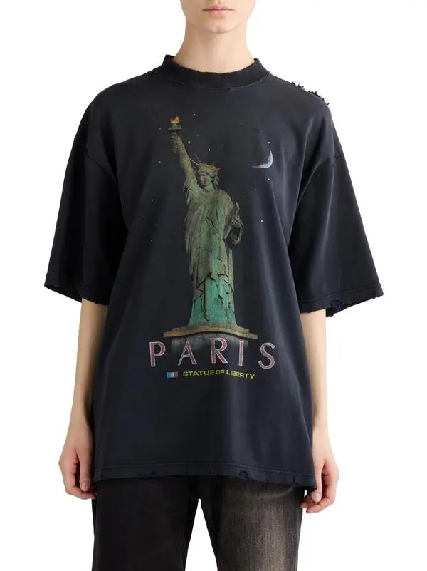 Balenciaga Liberty Distressed T-shirt - Faded Black