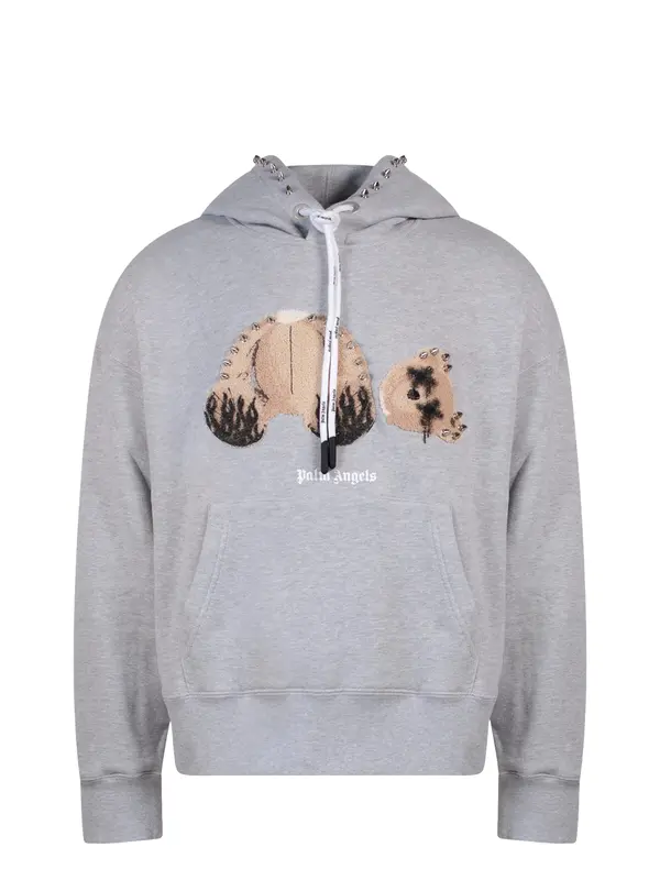 Palm Angels Papunk Bear Lurex Fleece Hoodie - Grey