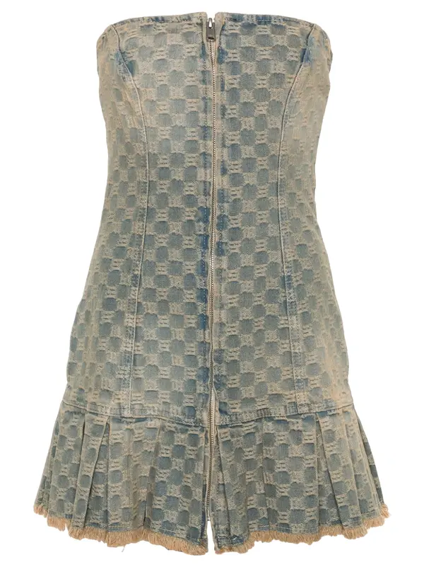 MISBHV Monogram-jacquard Denim Mini Dress - Blue