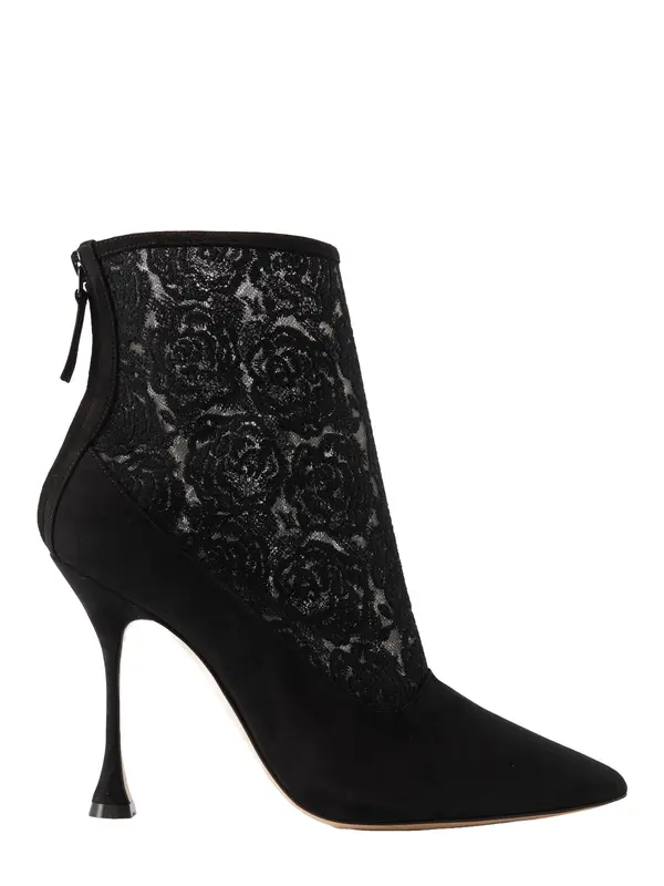 Manolo Blahnik Bricala 105 Embroidered Tulle And Suede Ankle Boots - Black