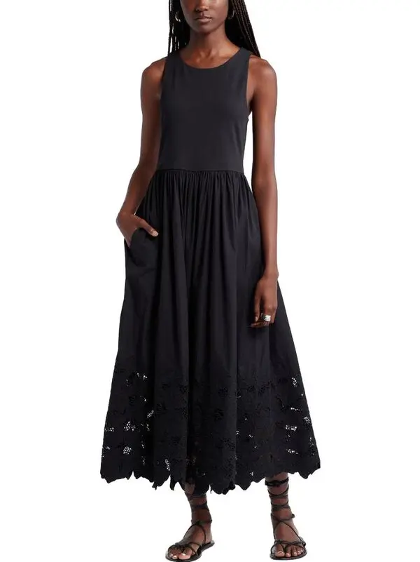 Nordstrom Embroidered Sleeveless Mixed-media Sundress - Black