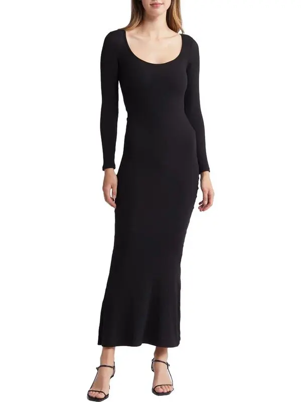NIKKI LUND Long Sleeve Sculpting Knit Maxi Dress - Black