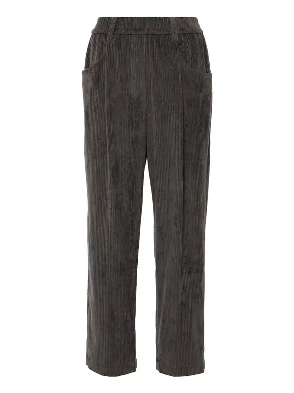 Brunello Cucinelli Pleated Cotton Straight Trousers - Grey