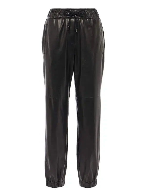 Brunello Cucinelli Leather Straight Pants - Black