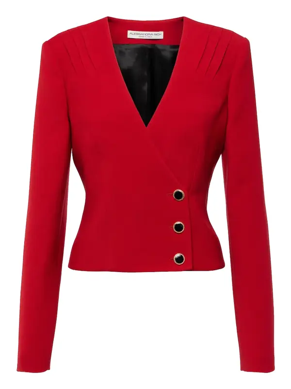 Alessandra Rich Pleated Wool Blazer - Red