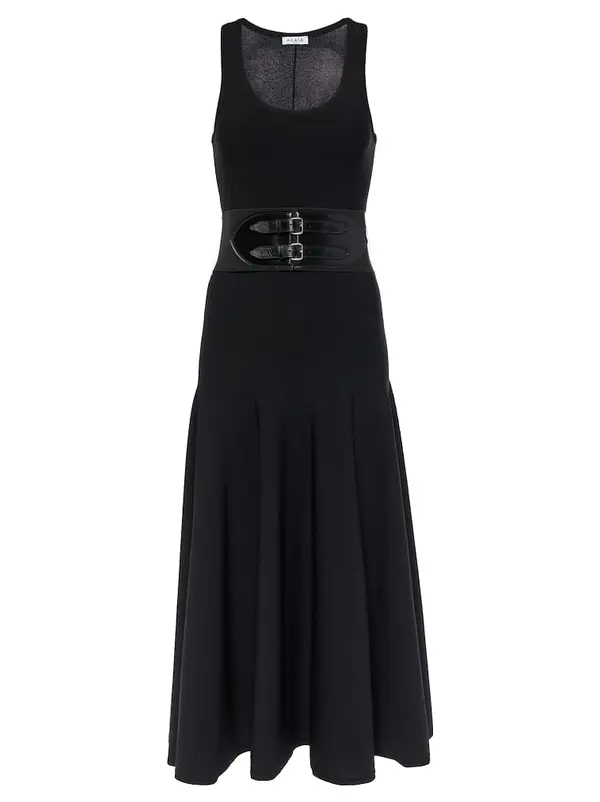 Alaïa Leather-trimmed Midi Dress - Black
