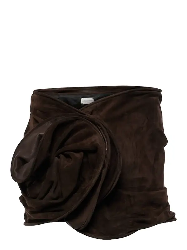 Magda Butrym Floral-appliqué Suede Miniskirt - Brown