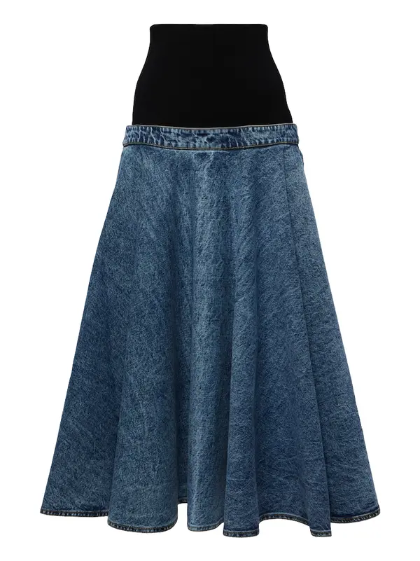 Alaïa Denim And Cotton Jersey Midi Skirt - Blue