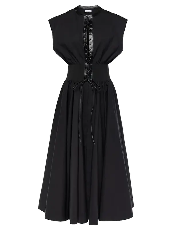 Alaïa Leather-trimmed Cotton Maxi Dress - Black