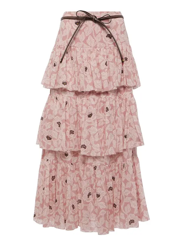 Zimmermann Ottie Floral Midi Skirt - Pink