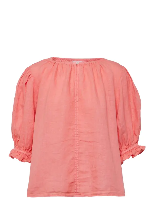 Velvet By Graham & Spencer Puff-sleeve Linen Top - Pink