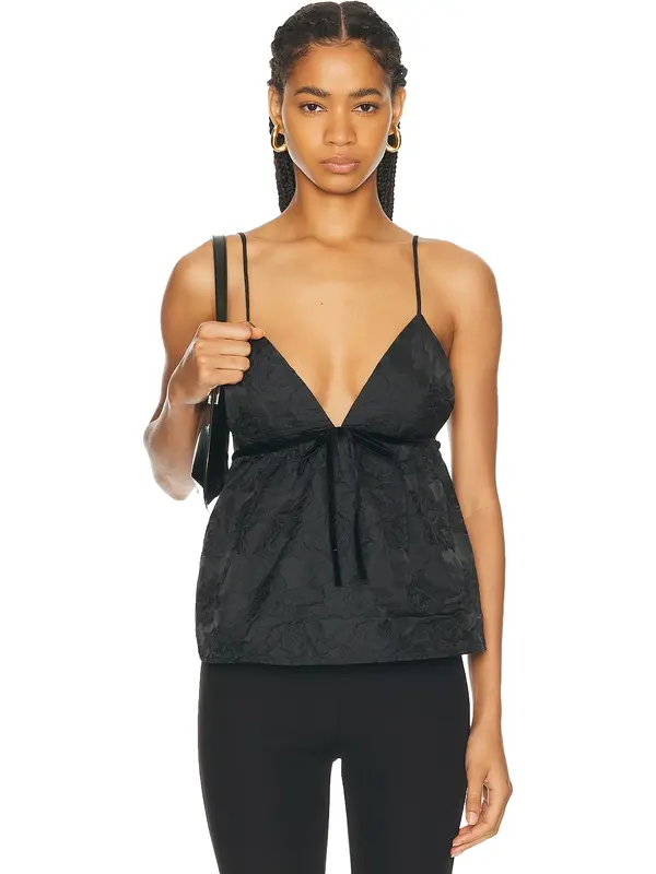 GANNI Tank Top With Tie-up Accent - Black
