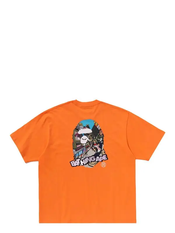 A BATHING APE Comic Art Ape Head Relaxed Fit Tee Shirt - Orange