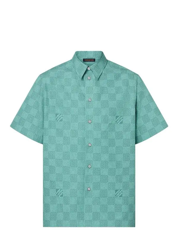 LOUIS VUITTON Printed Shortsleeved Cotton Shirt - Teal