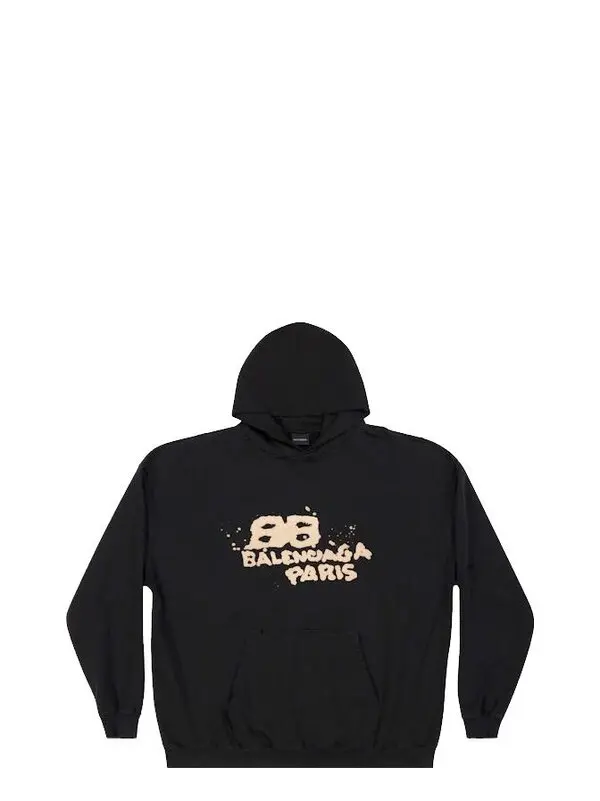 Balenciaga Handdrawn Bb Icon Large Fit Hoodie - Black