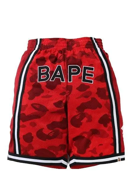 A BATHING APE Color Camo Wide Basketball Shorts - Red