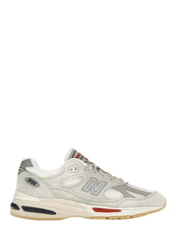 NEW BALANCE 991v2 Miuk Vintage Sport Sneakers - Off White/blanc De Blanc/savvy Red