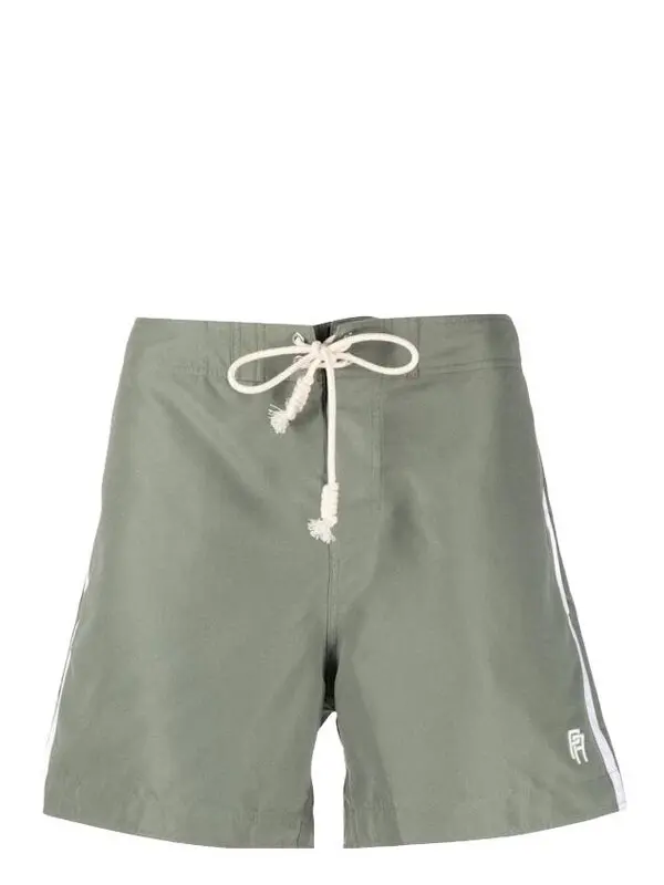 Palm Angels Logo-embroidered Side Stripe Swim Shorts - Military Green