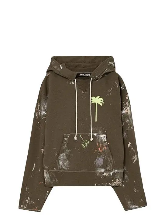 Palm Angels Painted Raw Cut Hoodie - Green