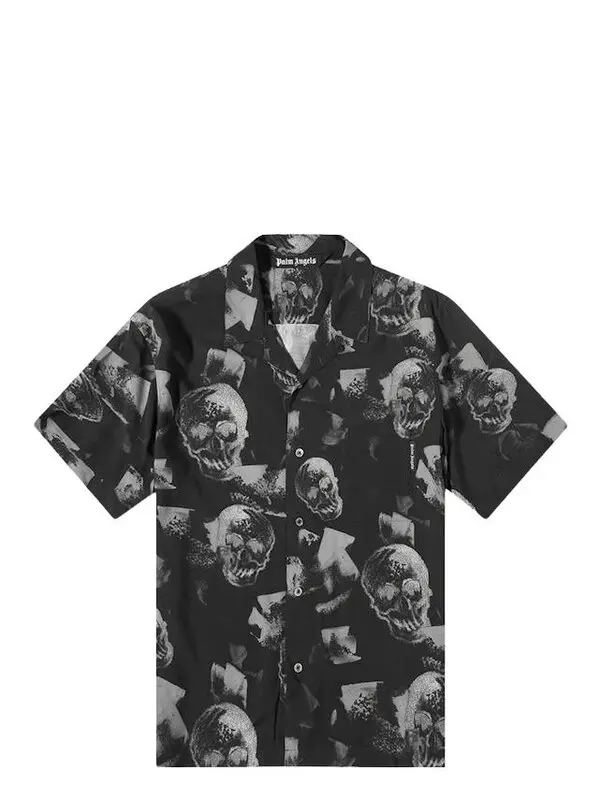 Palm Angels Skull Print Bowling Shirt - Black