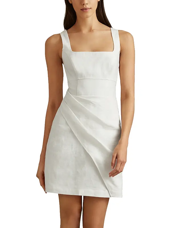 REISS Piper Short Linen Dress - Cream