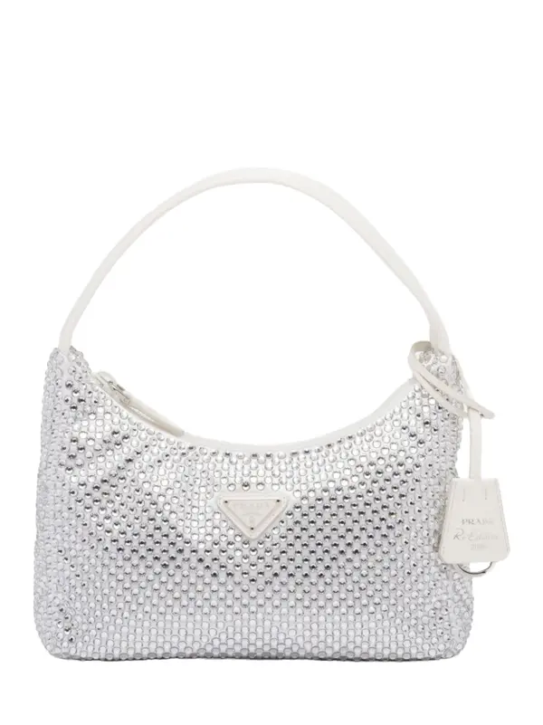 Prada Re-edition Mini Bag With Crystal Embellishments - White