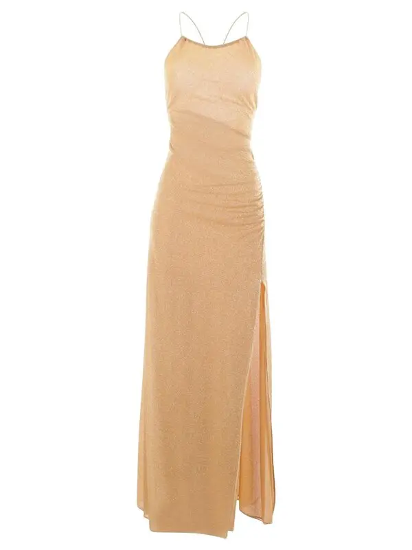 Oseree Semi-sheer Metallic-threading Dress - Gold