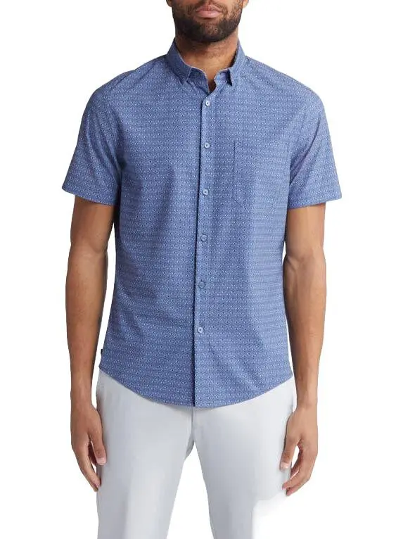 Mizzen+main Leeward Trim Fit Print Short Sleeve Button-up Shirt - Coastal Fjord Fern Geo