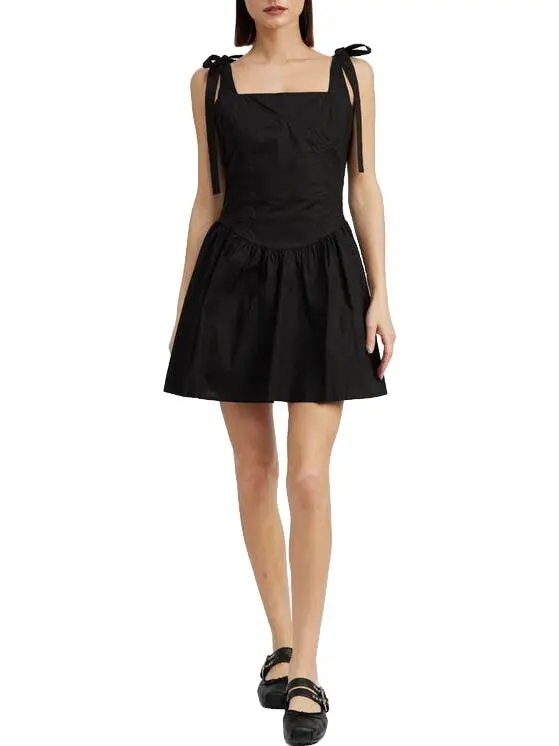 EN SAISON Charlie Tie Strap Cotton Poplin Minidress - Black