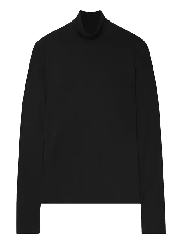 JIL SANDER Crepe Turtleneck Top - Black